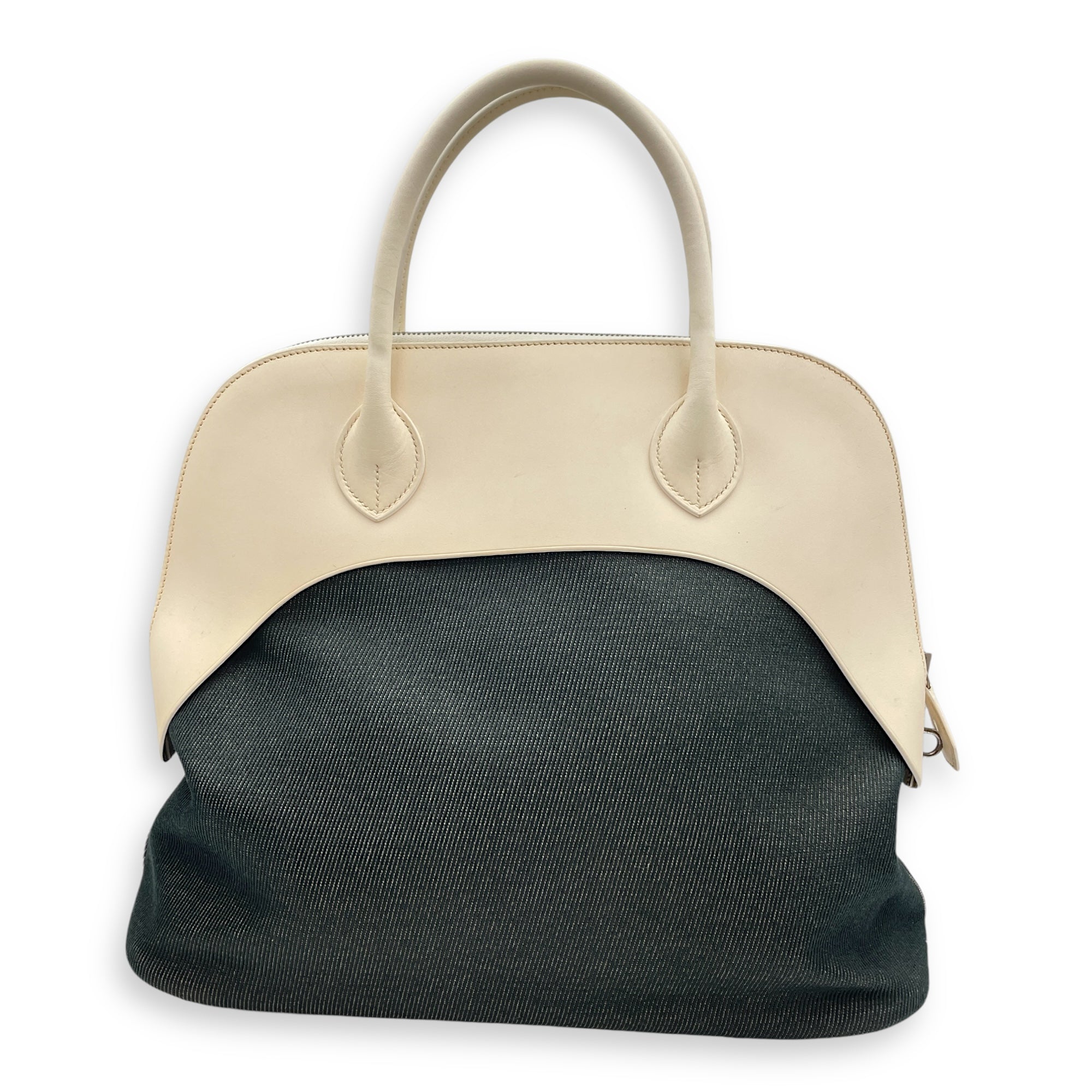 Hermès Bolide Relax 35 Blanc/Blue in Denim/calf, Palladium hardware ...