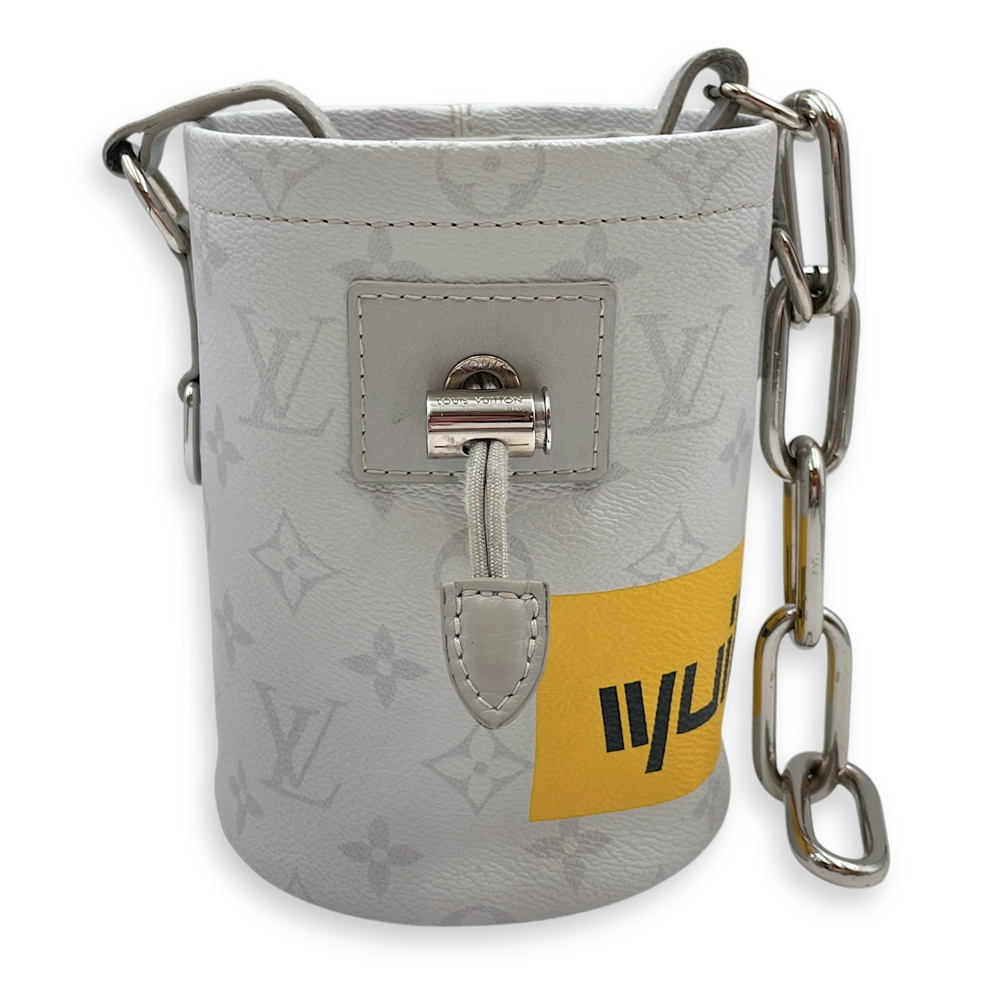 Chalk Grey Bucket Bag in Coated Canvas, Silver hardware