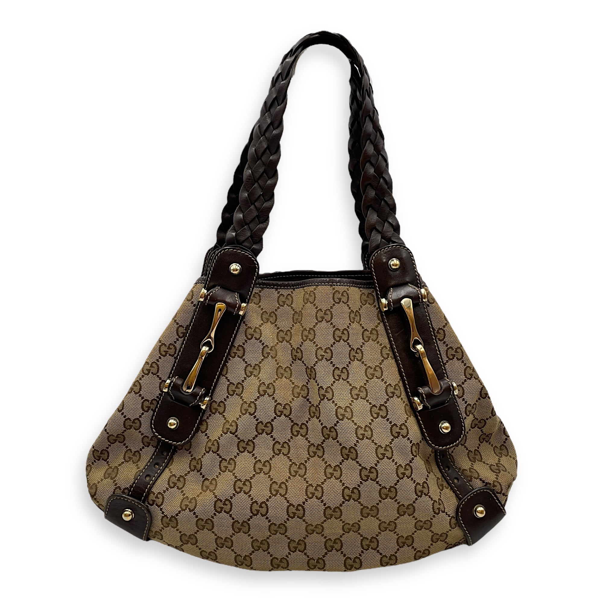 GG Logo Brown Hobo Bag in Canvas, Gold hardware