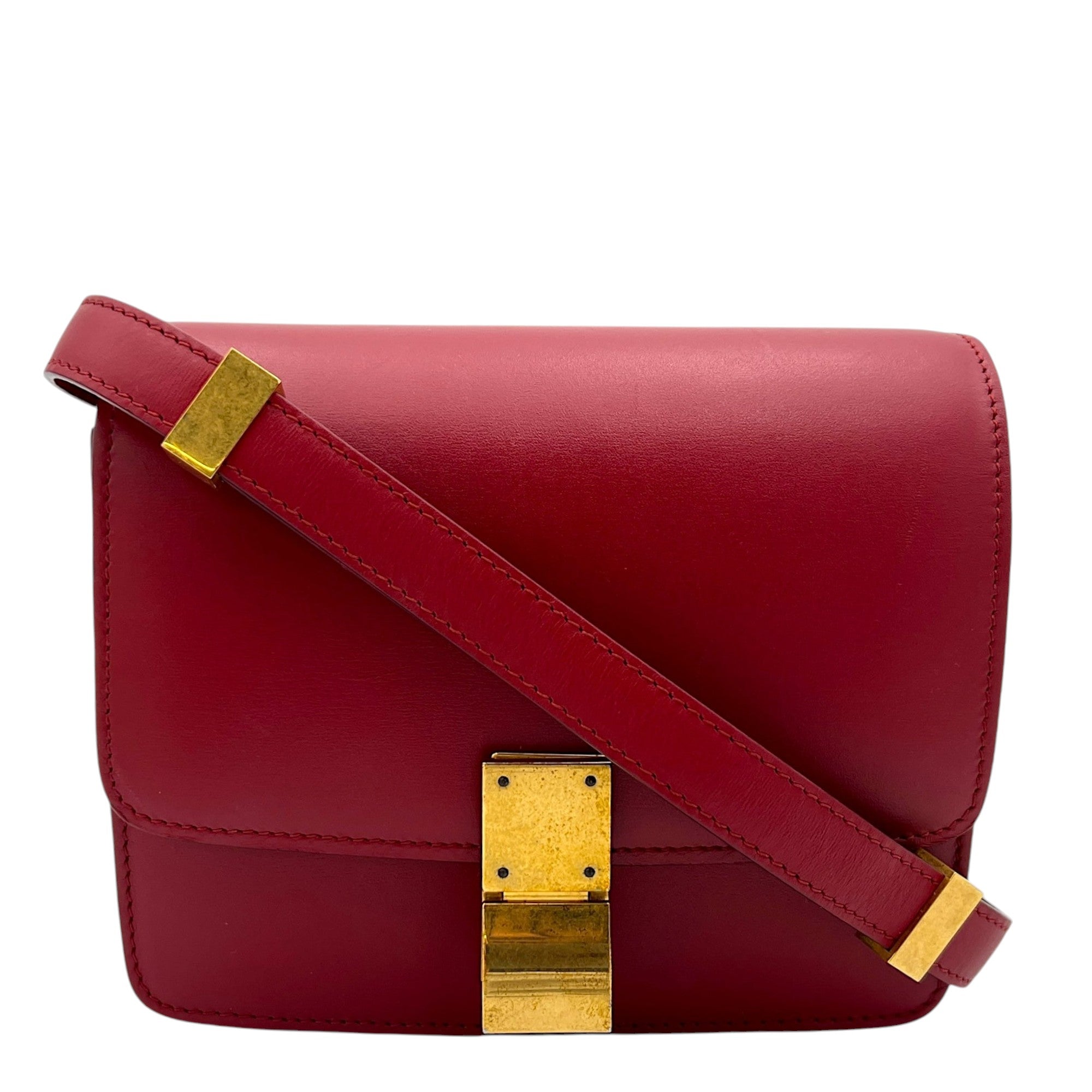Celine Box Small Red Shoulder Bag in Calfskin, Gold hardware Singapore