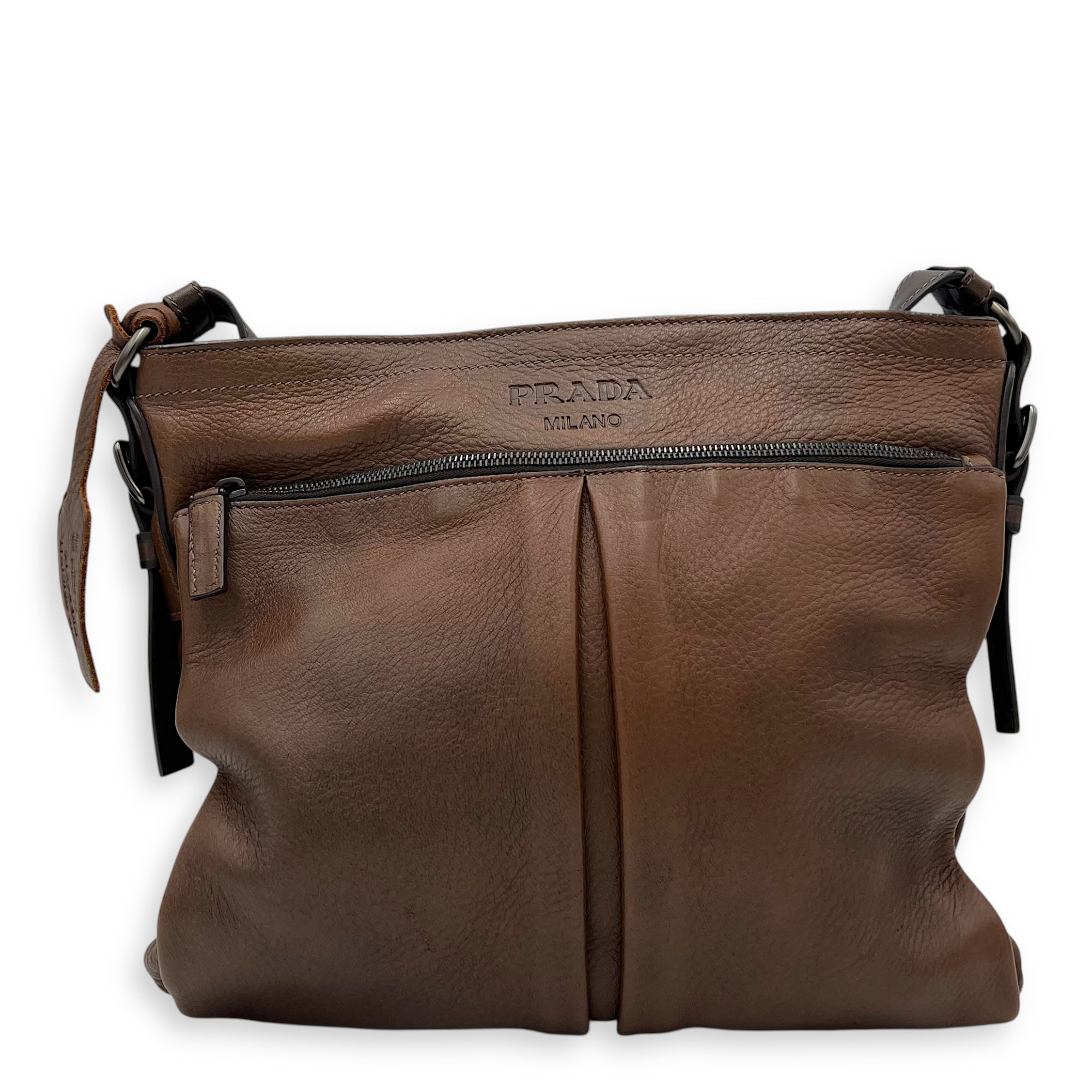 Prada Cervo Crossbody Bag Medium Brown in Calfskin, Silver hardware ...