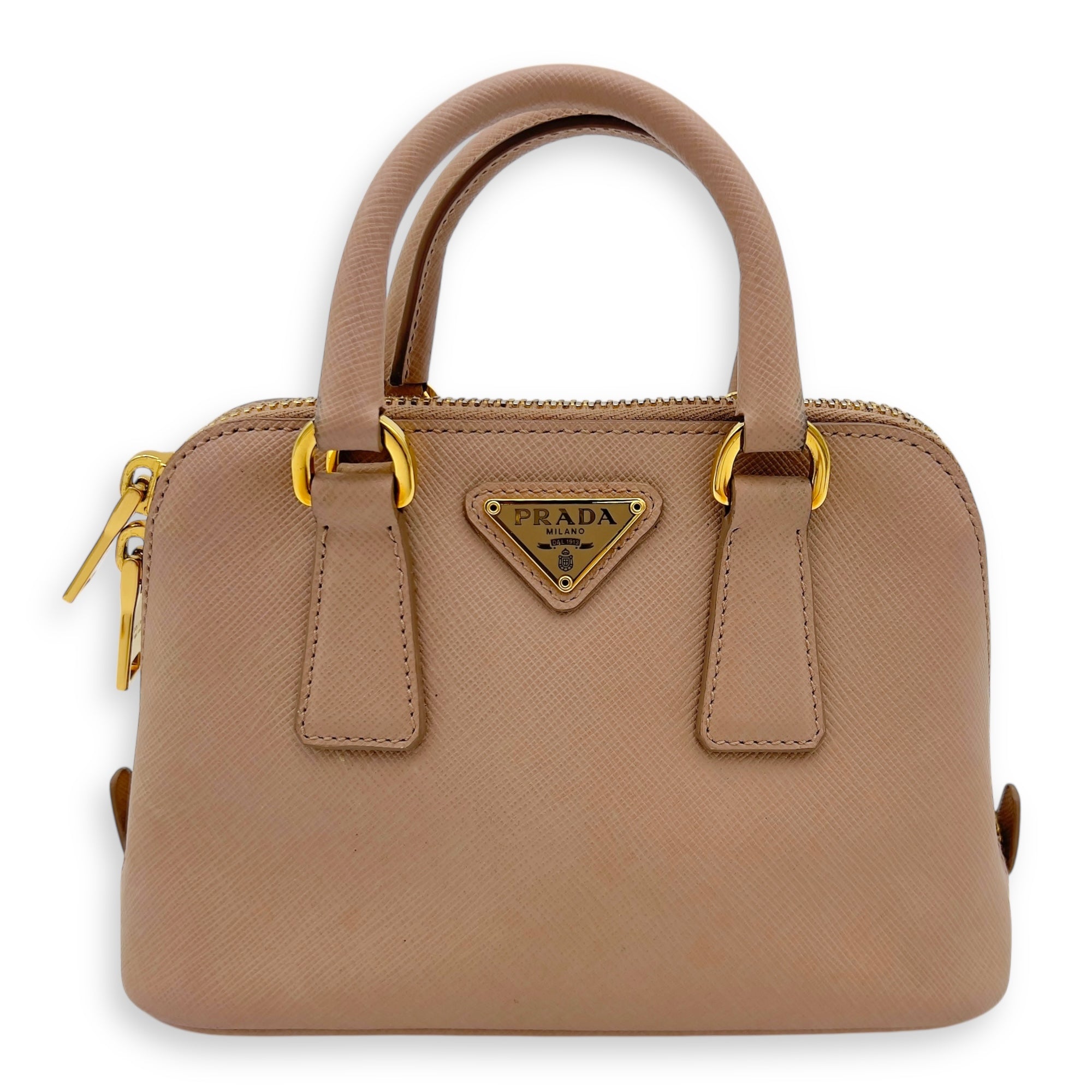 Prada 2 way bag Crossbody Bag Mini Beige in Saffiano Leather, Gold ...
