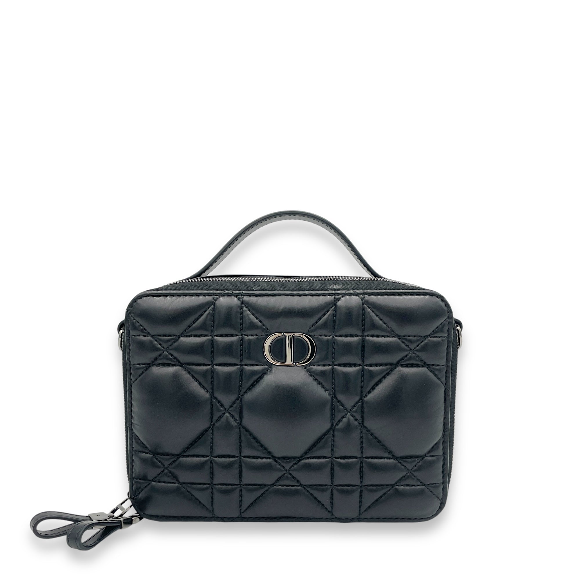 Caro Box Crossbody Bag Black in Lambskin, Silver