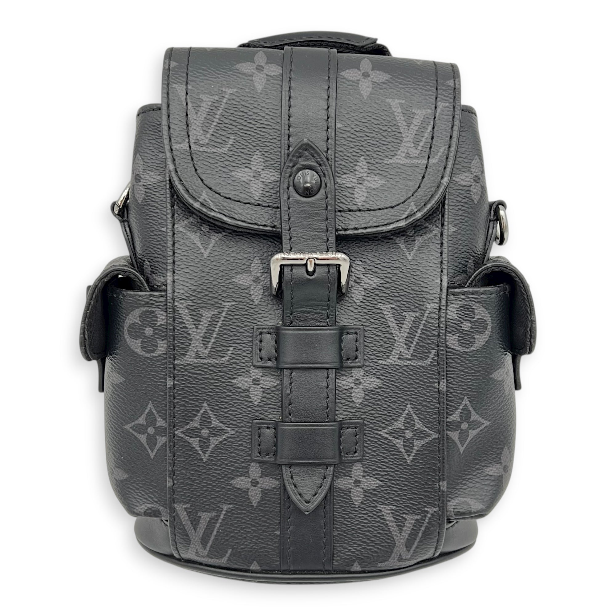 Christopher Shoulder Bag Black in Monogram Coated Canvas, Silver hardware