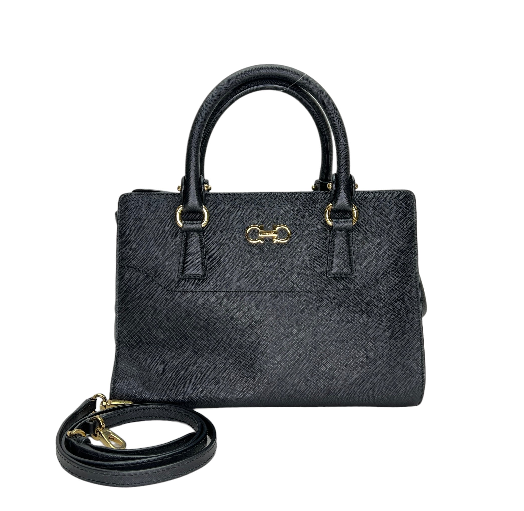 Salvatore Ferragamo Gancini Top handle bag in Saffiano leather Gold Hardware Singapore